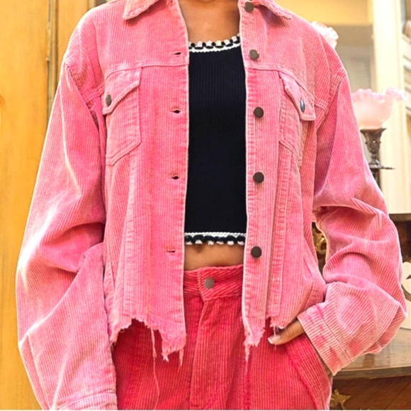 POL | Jackets & Coats | Pol Hot Pink Distressed Fringed Button Up ...